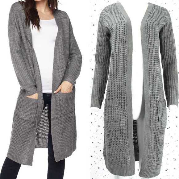 Sweaters | Waffle Knit Duster Long Sweater Cardigan Gray | Poshmark